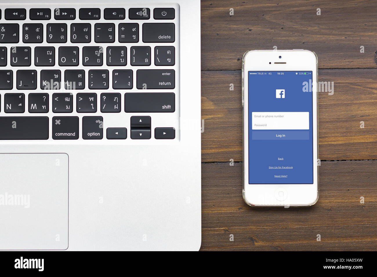 BANGKOK ,THAILAND - MAY 29, 2016 : Login Screen Facebook icons on Apple ...