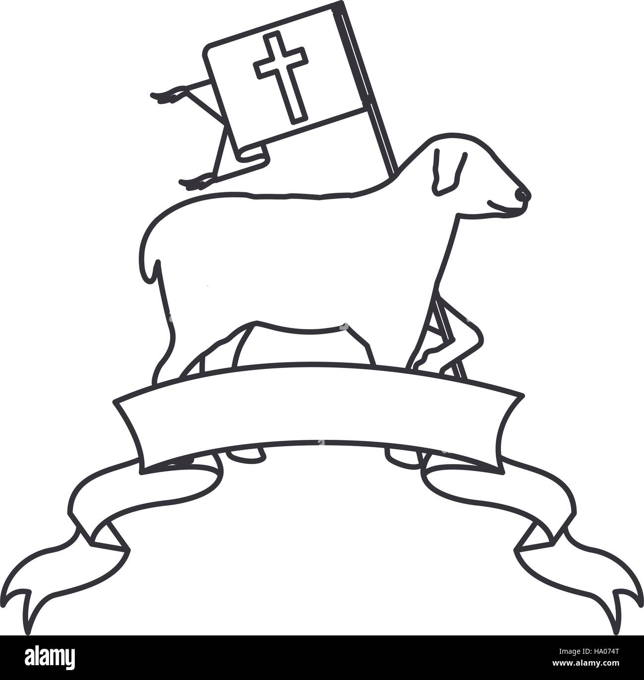 Sheep and ribbon icon. Religion god pray faith and believe theme ...