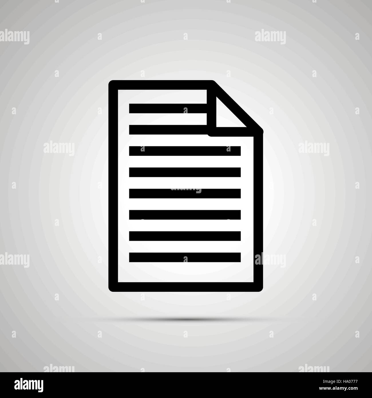 Simple black icon of document with text with shadow on light background ...