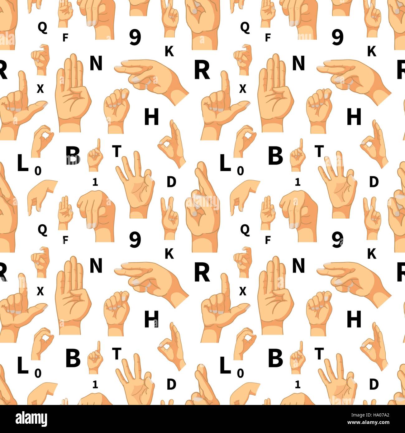 Hand language signs on white, seamless pattern Stock Vector Image & Art ...