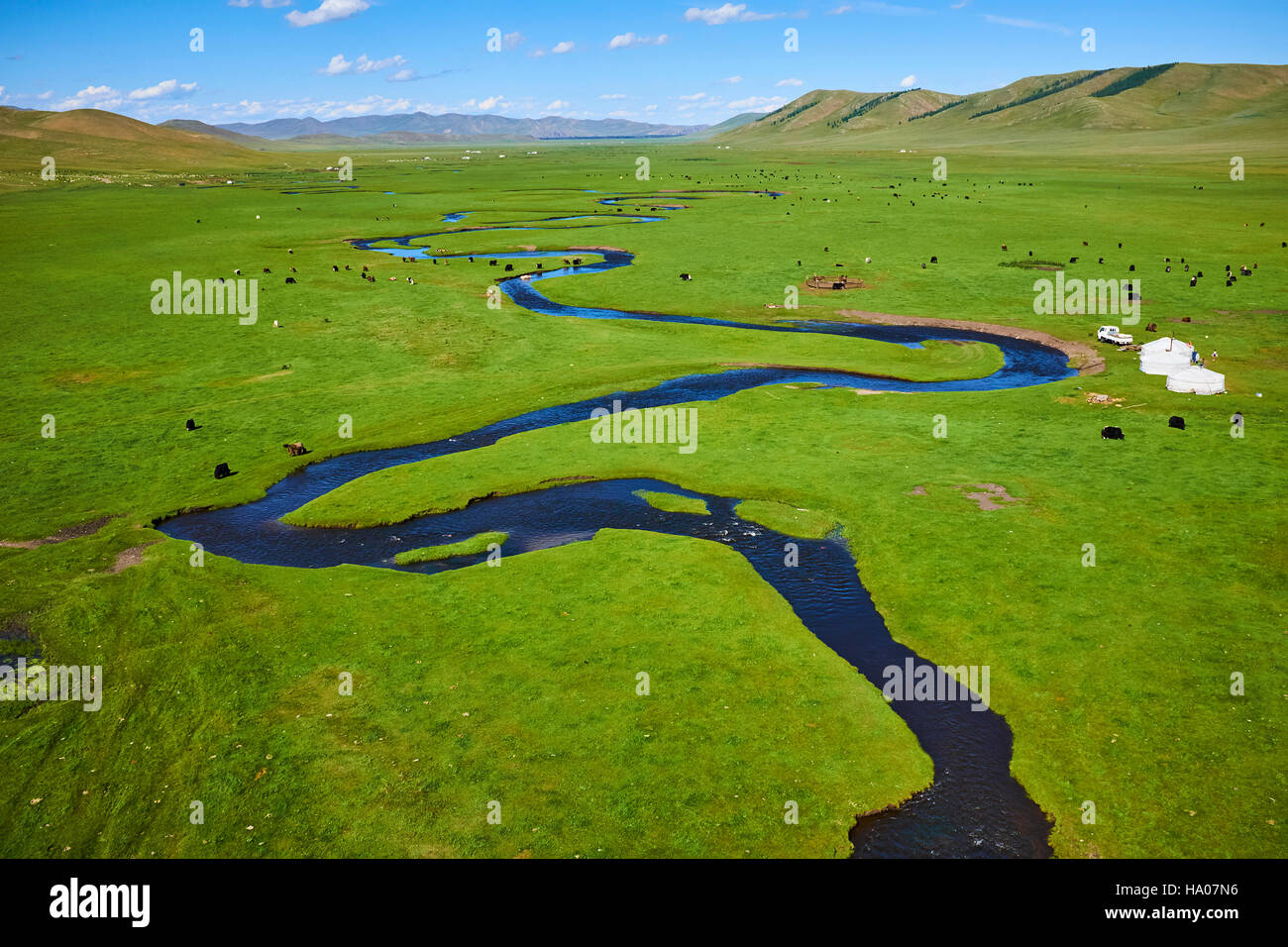 Mongolia, Arkhangai province, yurt nomad camp in the steppe Stock Photo ...