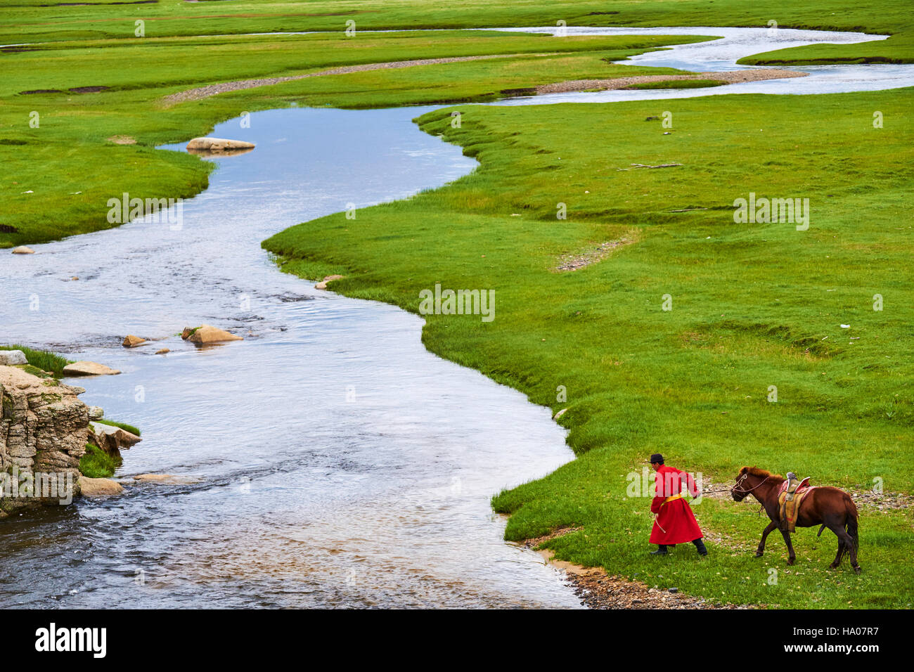 Mongolia, Arkhangai province, Mongolian horserider in the steppe Stock ...