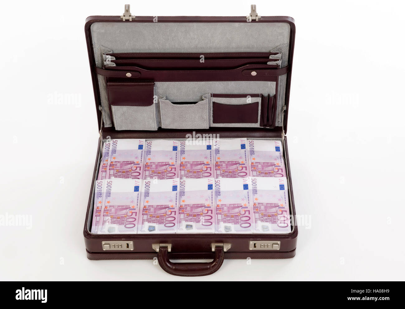 Briefcase full of Euro banknotes Stock Photo - Alamy