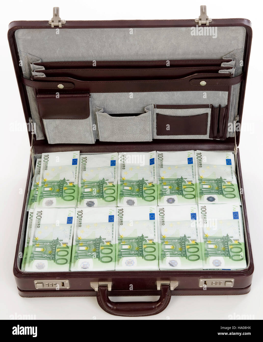 Briefcase full of Euro banknotes Stock Photo - Alamy