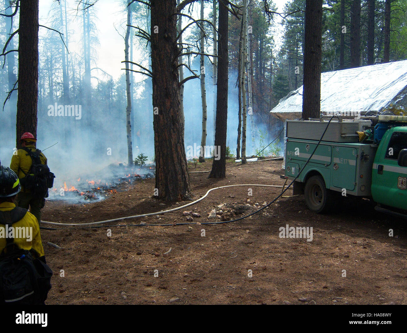 This image shows firefighters combating a wildfire as part of efforts ...