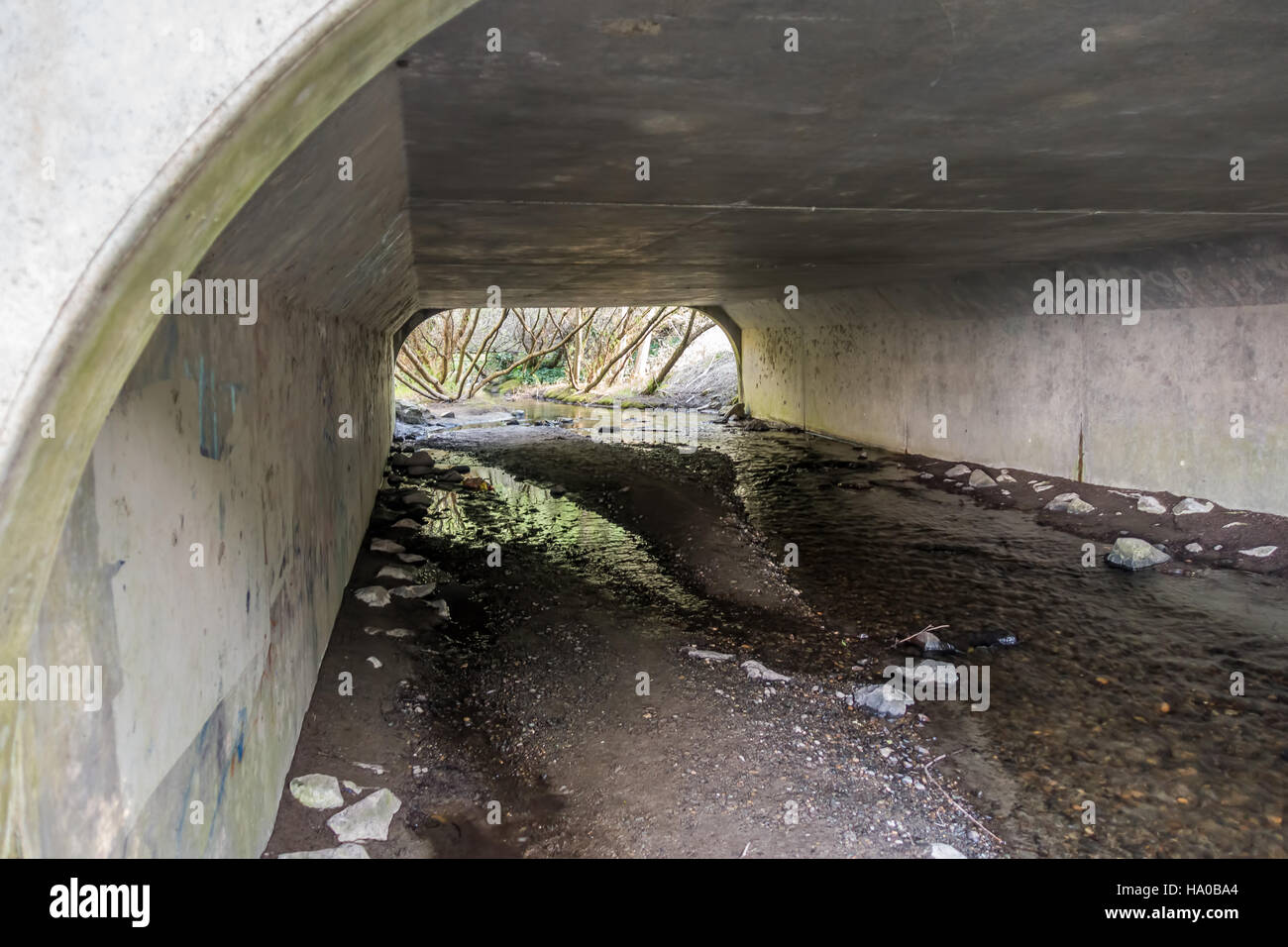 A stream flows under the bridge at Dash Point State Park in Washington ...