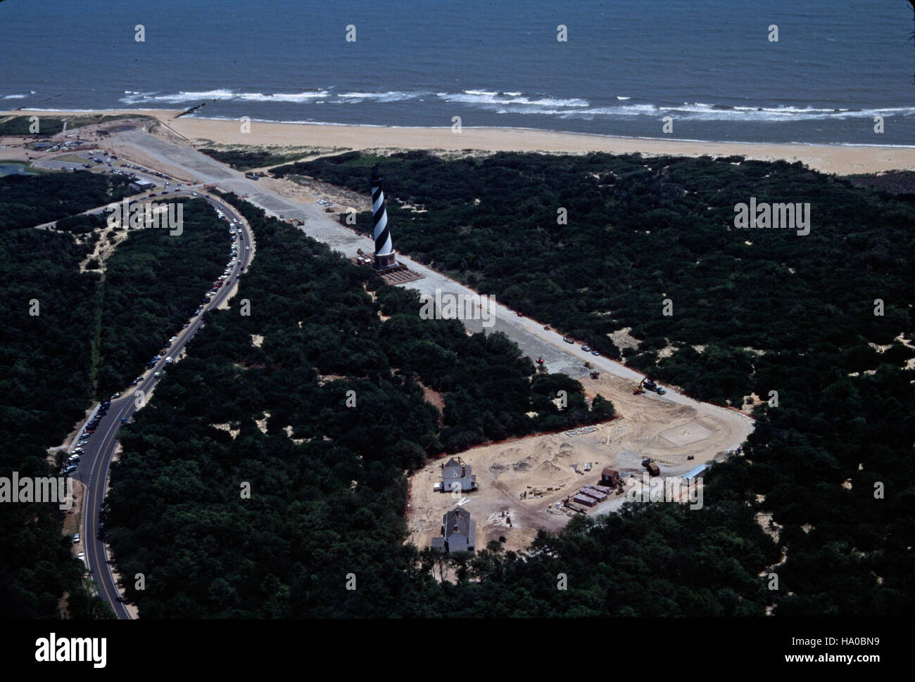 A historic photo from 1999, showing the moving of the Cape Hatteras ...