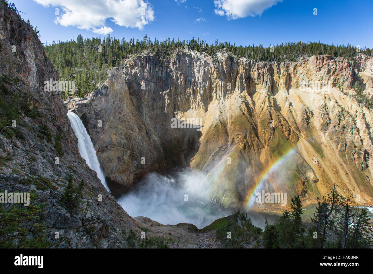 A stunning double rainbow appears over the Lower Falls of the ...