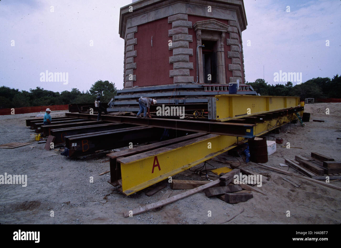 This image depicts the 1999 relocation of the Cape Hatteras Lighthouse ...
