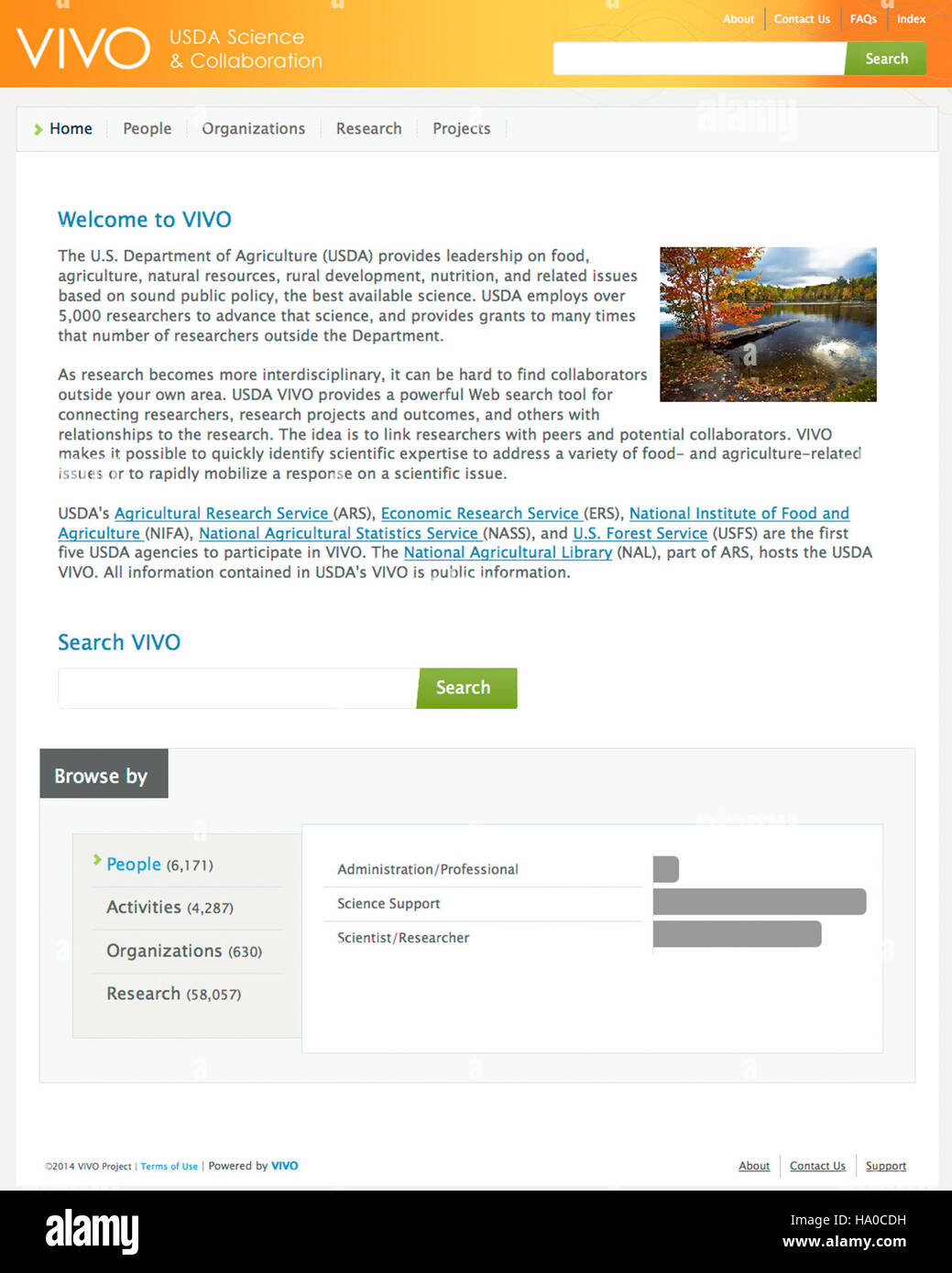 A screenshot of the USDA’s VIVO program, designed to connect ...