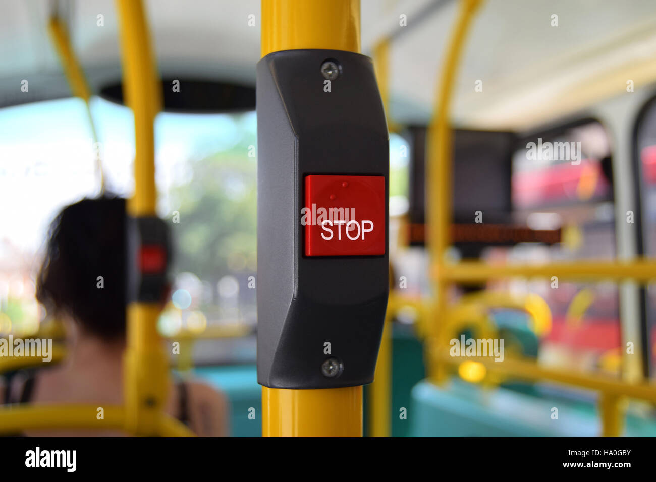 Bus stop button for blind and seers Stock Photo - Alamy