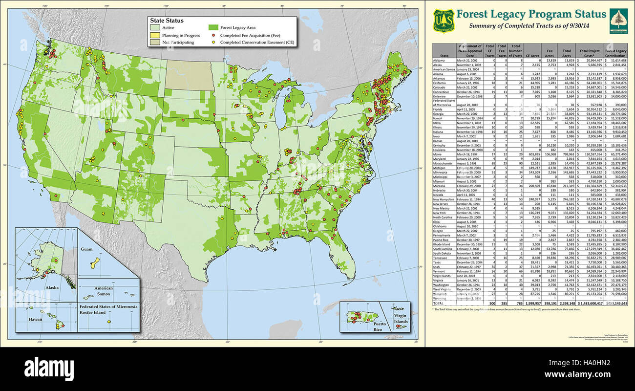 A map showing the locations of U.S. Forest Legacy projects, which aim ...