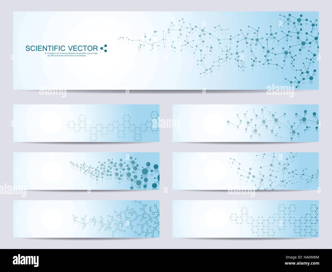 Set of modern scientific banners. Molecule structure DNA and neurons ...