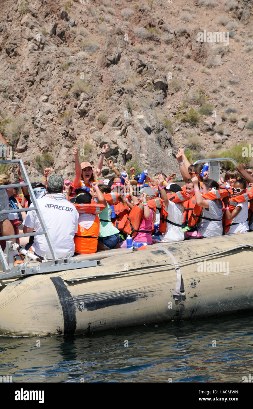 Children from a YMCA camp enjoy a day at Lake Mojave in Lake Mead ...