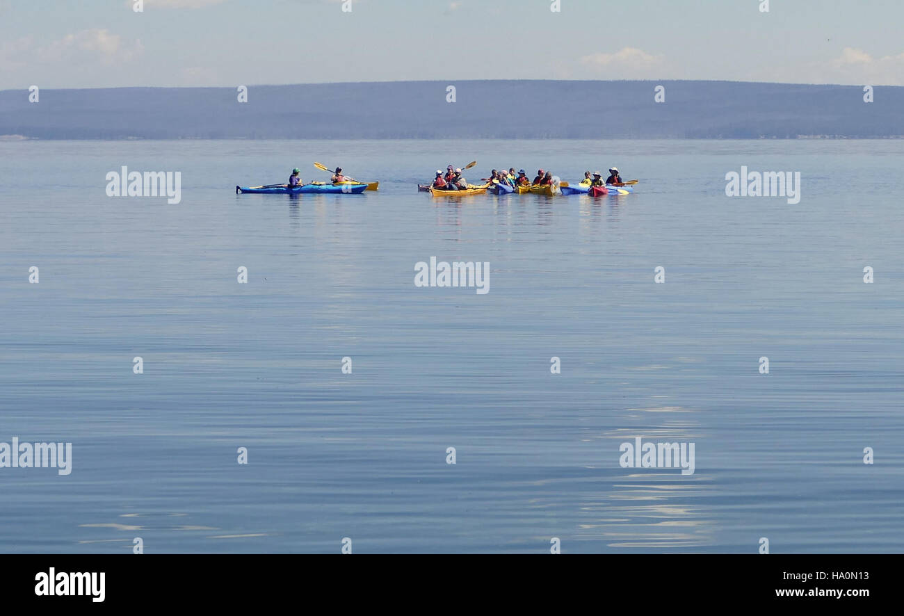 A kayaking lesson takes place on Yellowstone Lake in Yellowstone ...