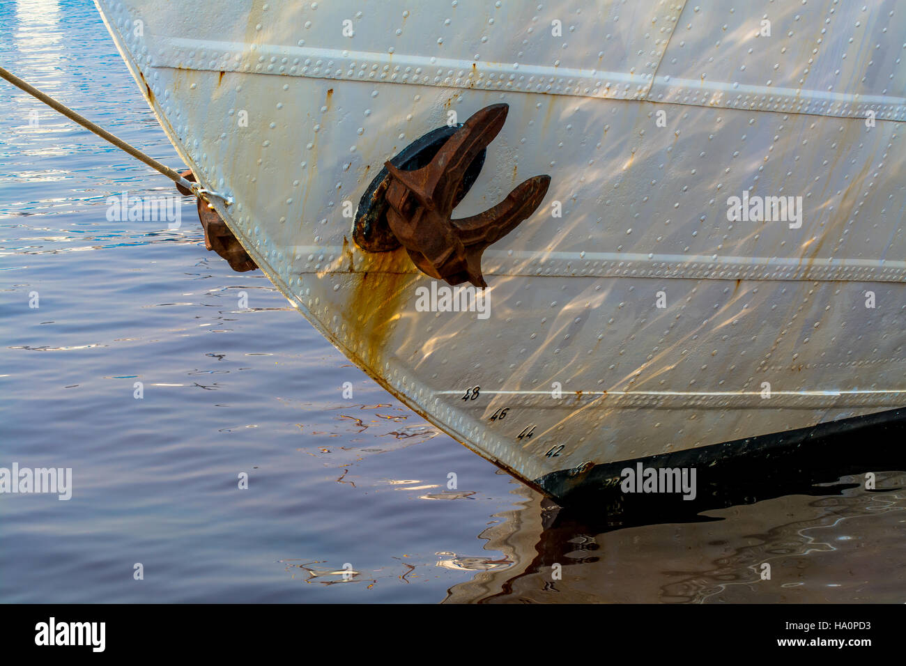 Cropped Ship Moored In Sea With Water Reflections Stock Photo - Alamy