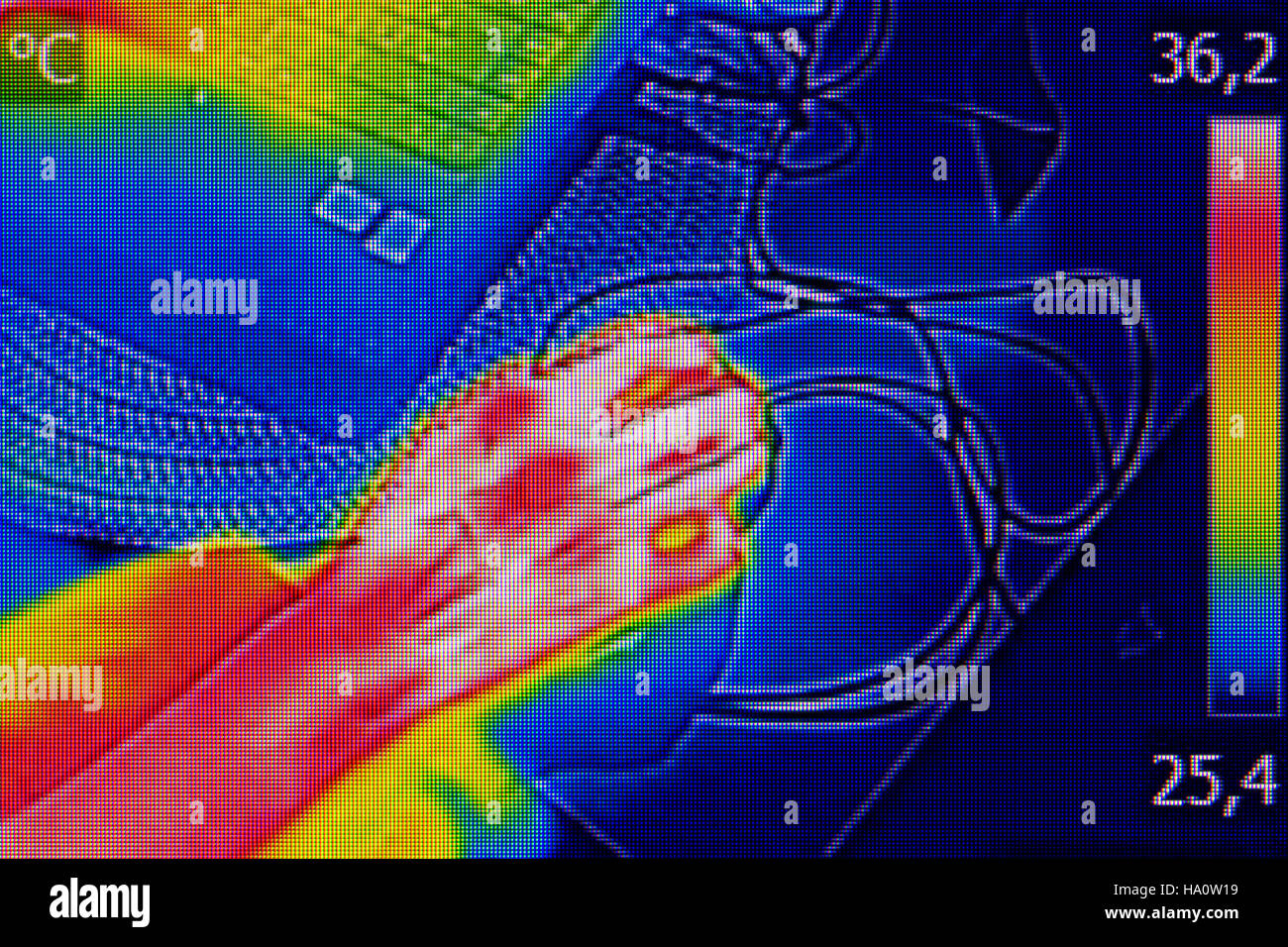 Infrared thermography image showing the heat emission when woman used ...