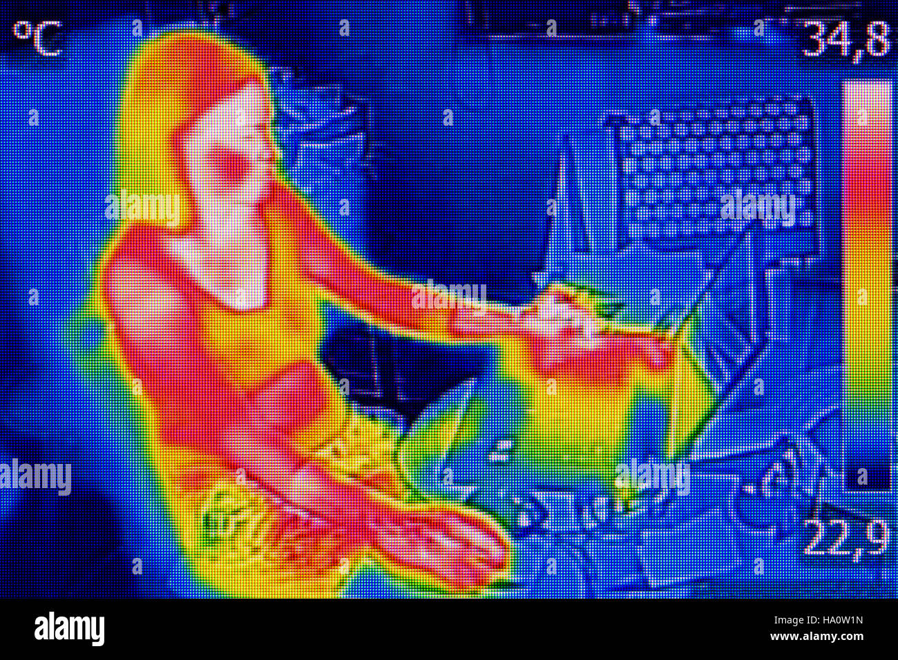 Infrared thermography image showing the heat emission when woman used ...
