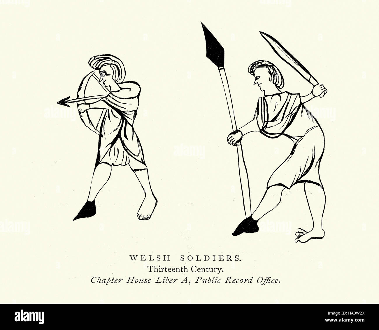 Medieval drawing of Welsh soldiers of the 13th Century Stock Photo - Alamy