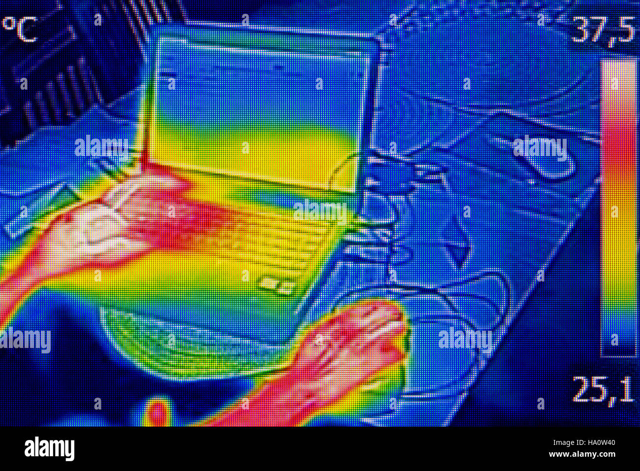 Infrared thermography image showing the heat emission when woman used ...