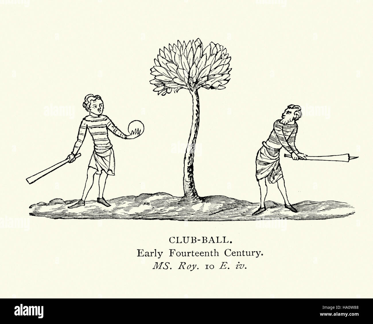 Two medieval men playing a game of Club Ball Stock Photo - Alamy