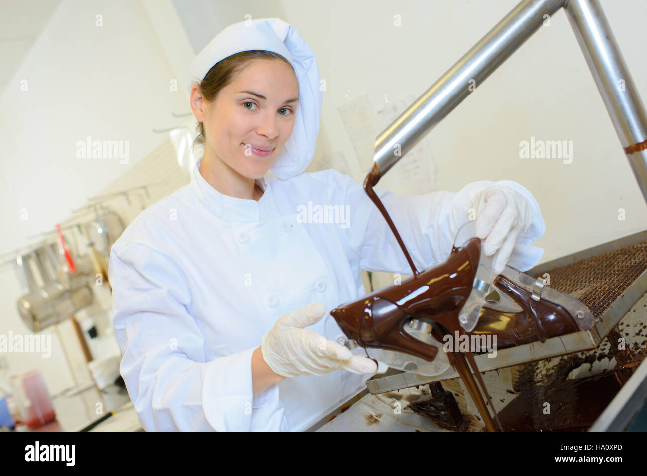 Chef making shoe shaped chocolate Stock Photo - Alamy