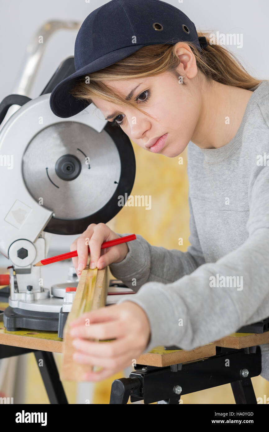 Female carpenter working Stock Photo - Alamy