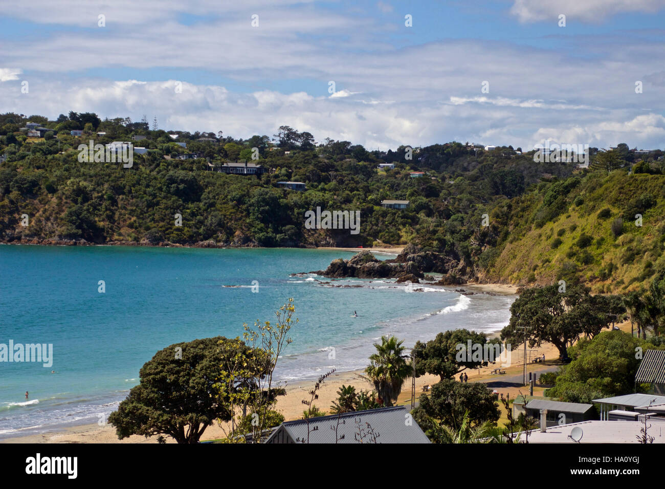Beach side view of an Island of the coast of Auckland New Zealand Stock ...