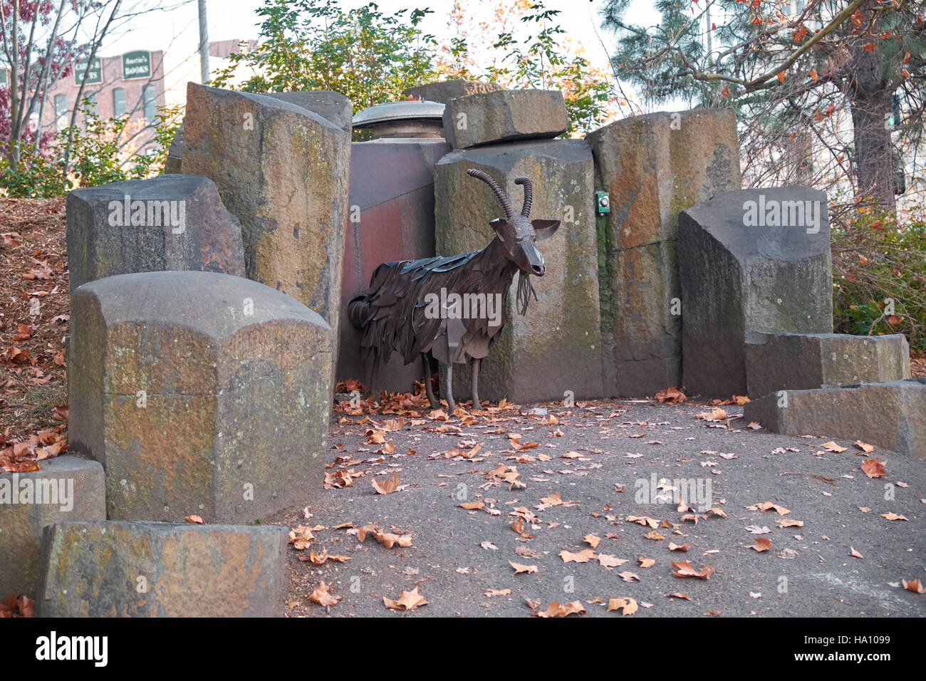 The goat statue in Spokane Riverside Park, USA, WA Stock Photo - Alamy