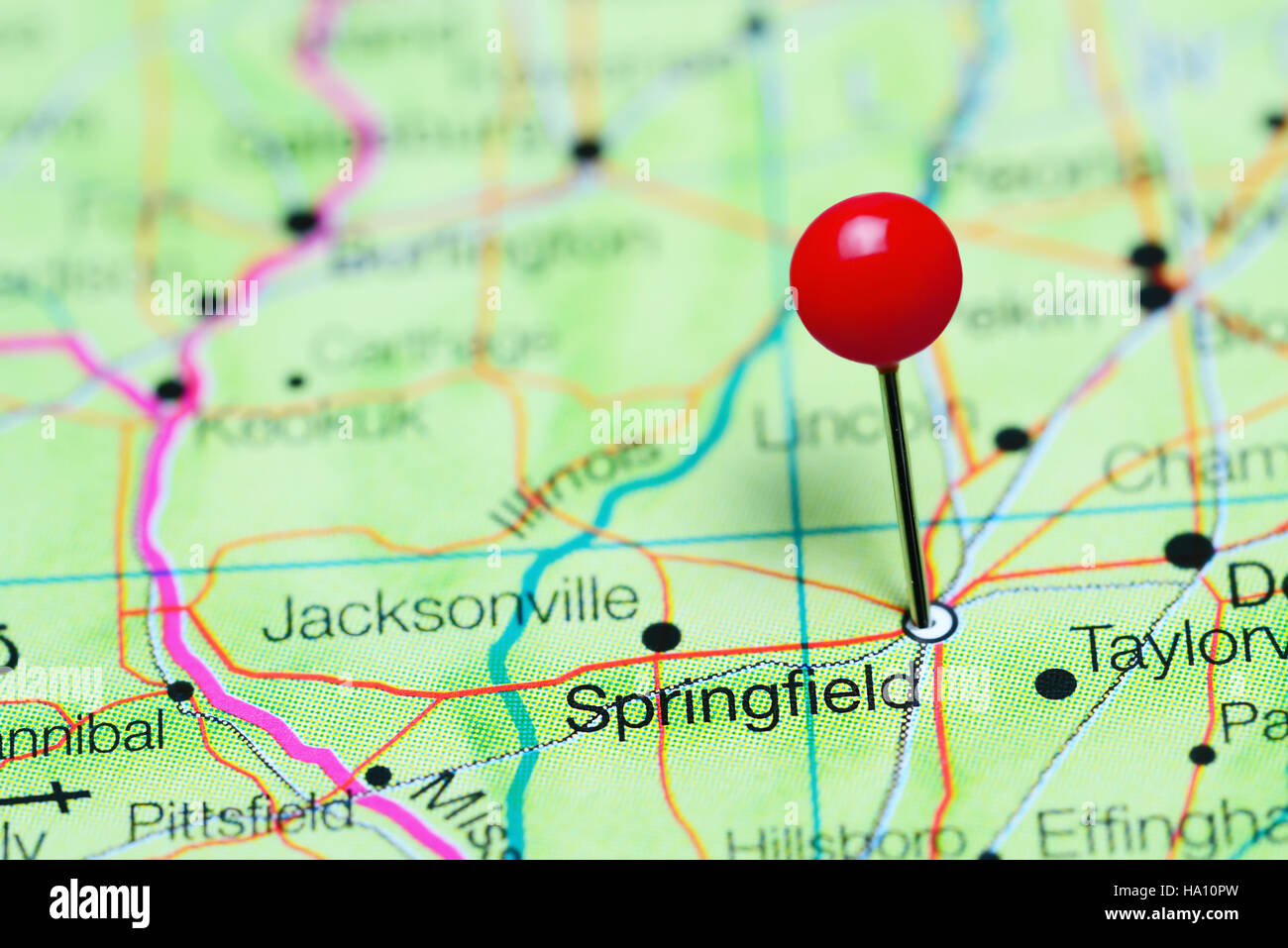 Springfield pinned on a map of Illinois, USA Stock Photo - Alamy