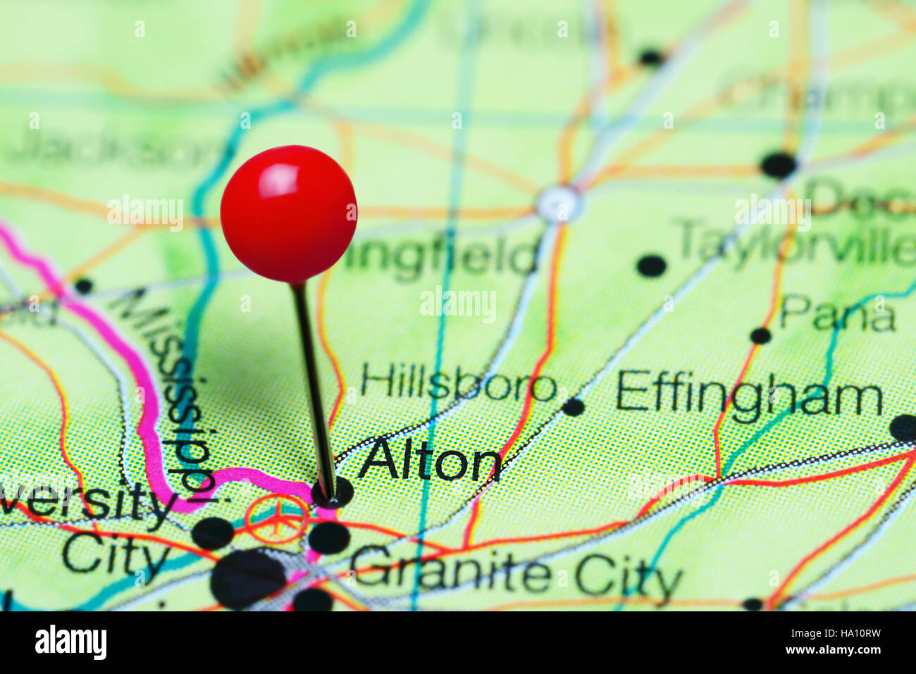 Alton pinned on a map of Illinois, USA Stock Photo - Alamy