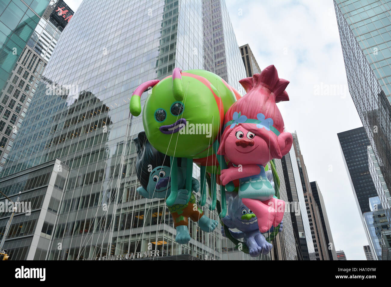 Characters from Trolls making their debut in the parade this year Stock ...