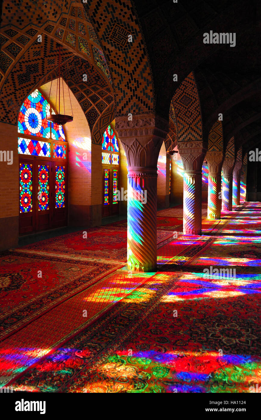 Interior of the Pink Mosque, Shiraz, Iran Stock Photo - Alamy