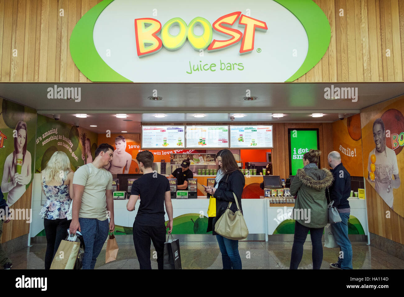 'Boost' fruit juice bars inside the Trafford Centre, Manchester, UK ...