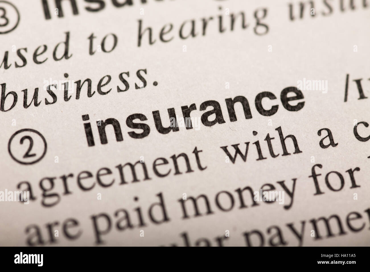 insurance - word in dictionary Stock Photo - Alamy