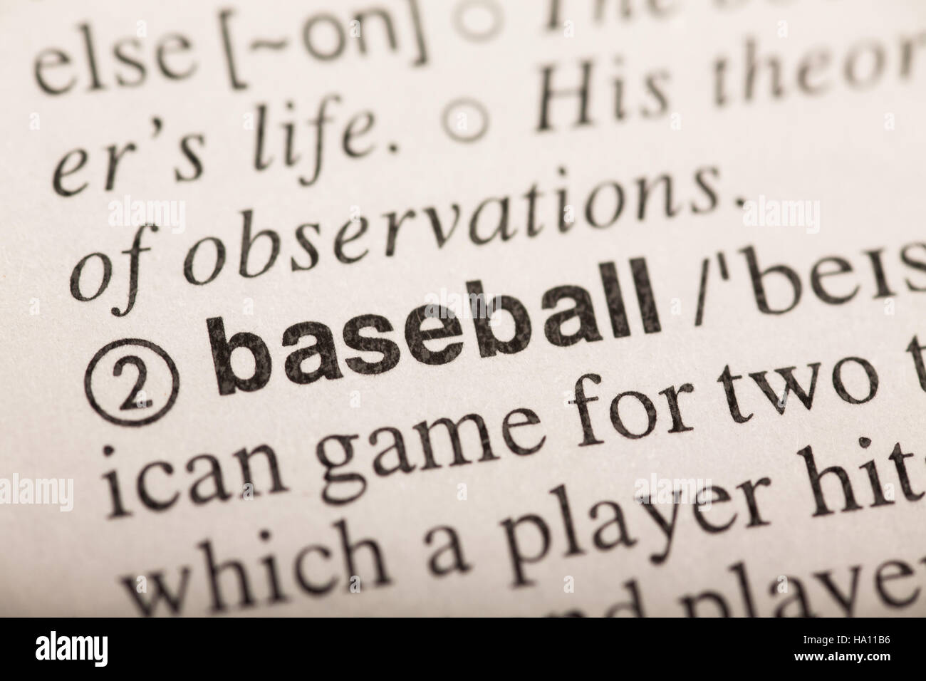 baseball - word in dictionary Stock Photo - Alamy