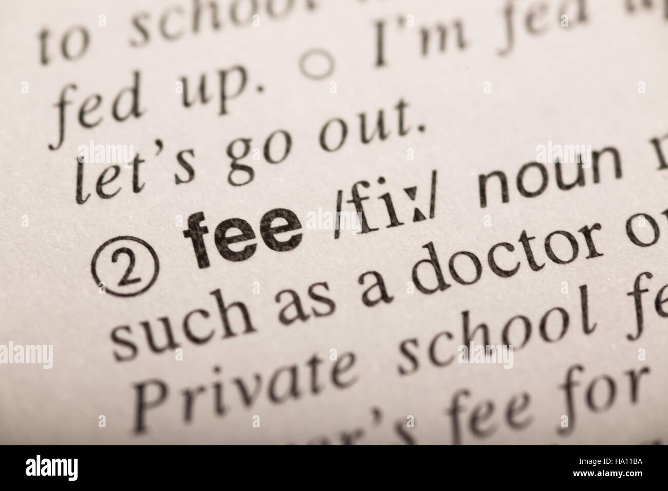 fee - word in dictionary Stock Photo - Alamy