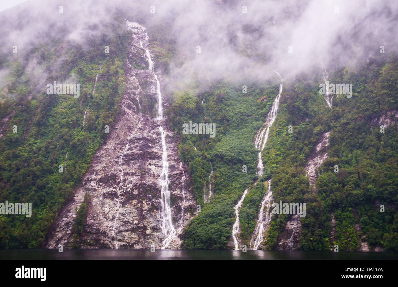Waterfalls in Doubtful sound Stock Photo - Alamy
