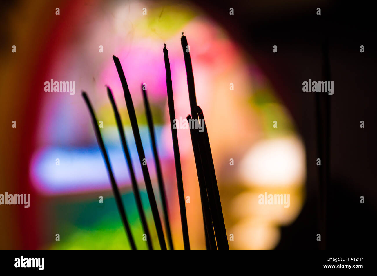 Burning of joss sticks in Chinese temple Stock Photo - Alamy