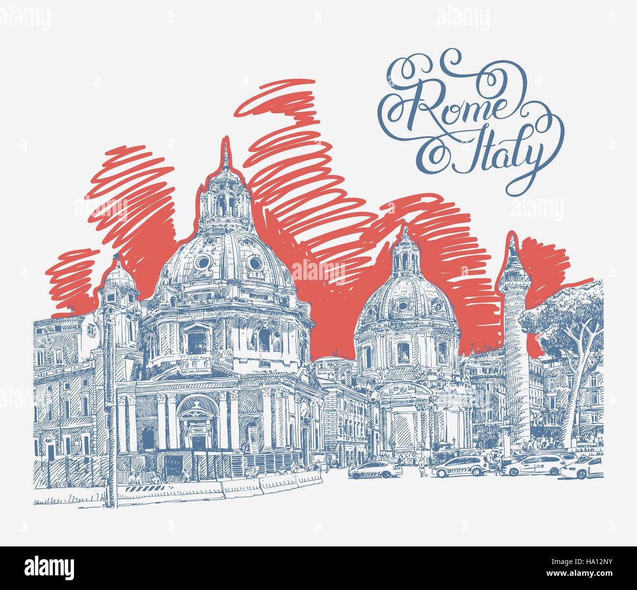 original digital drawing of Rome Italy cityscape Stock Vector Image ...