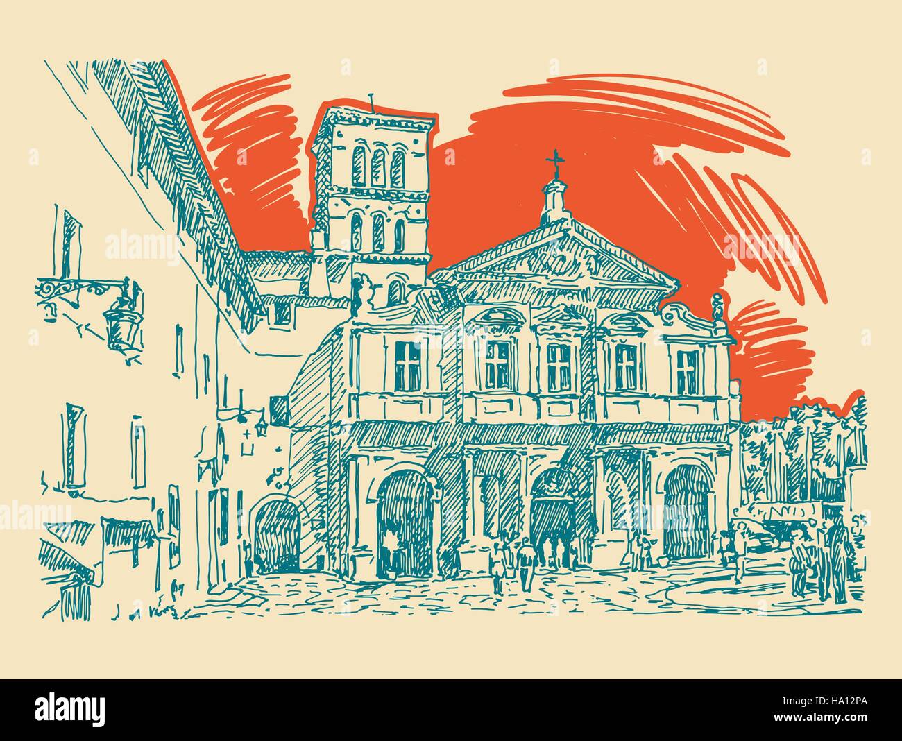 sketch hand drawing of Rome Italy famous cityscape Stock Vector Image ...