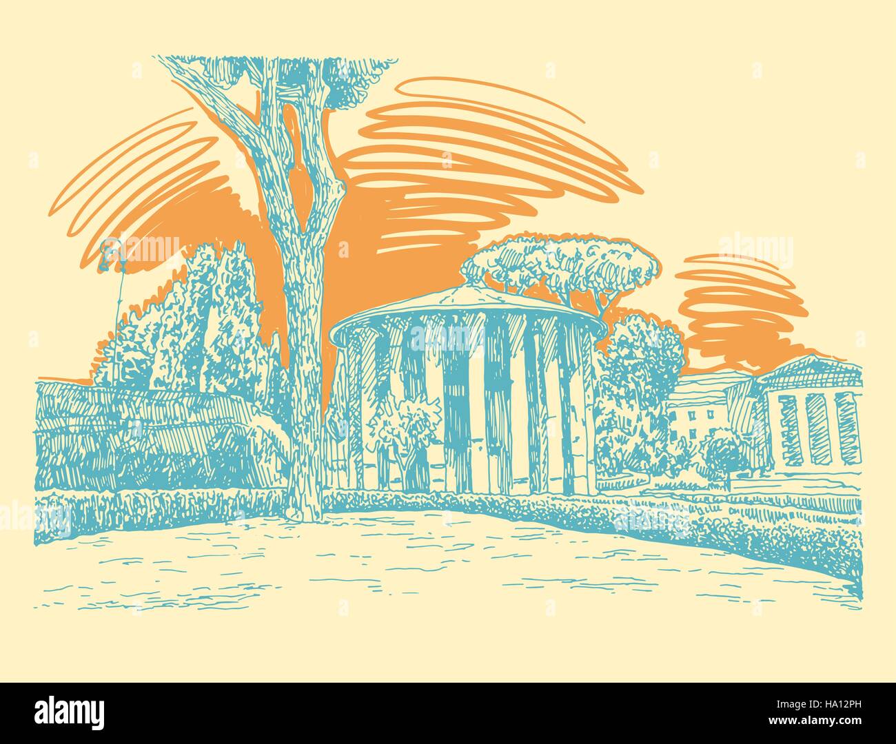 sketch hand drawing of Rome Italy famous cityscape Stock Vector Image ...