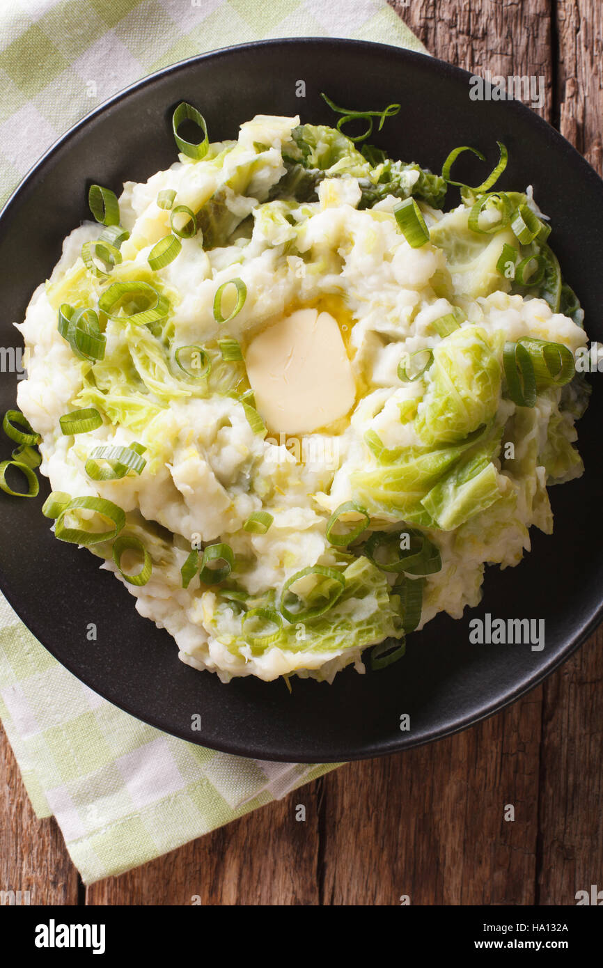 Dish of Colcannon potato closeup on the table. Irish traditional recipe ...