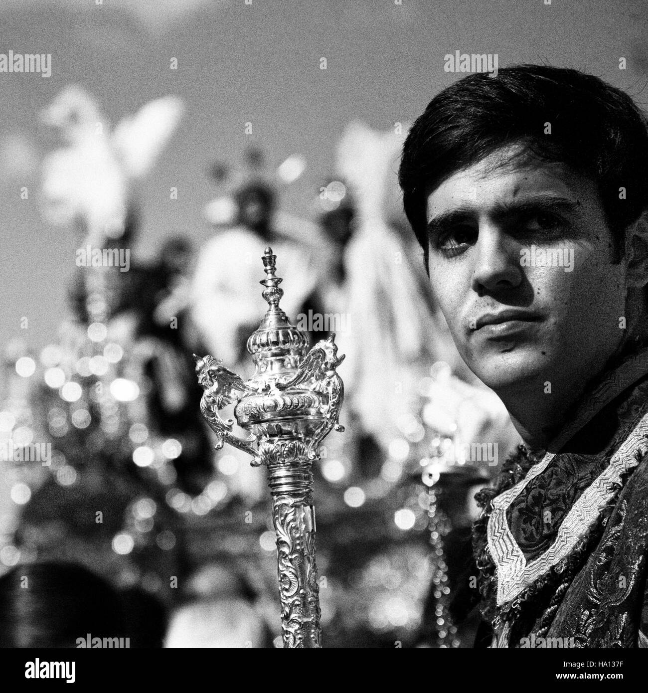 Man walking the holy catholic parade semana santa in the streets of ...