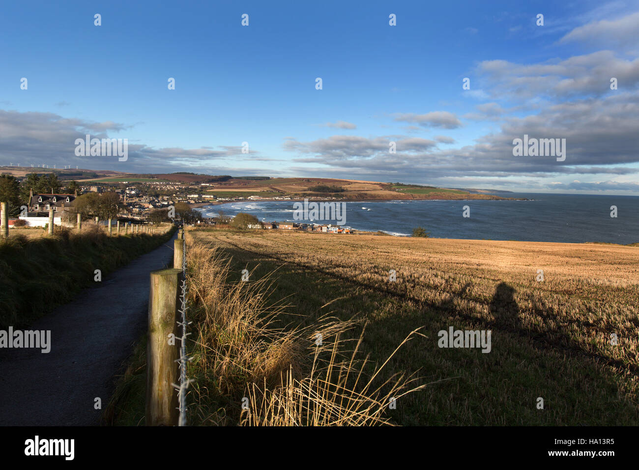 Town of Stonehaven, Scotland. Picturesque view of the coastal path ...