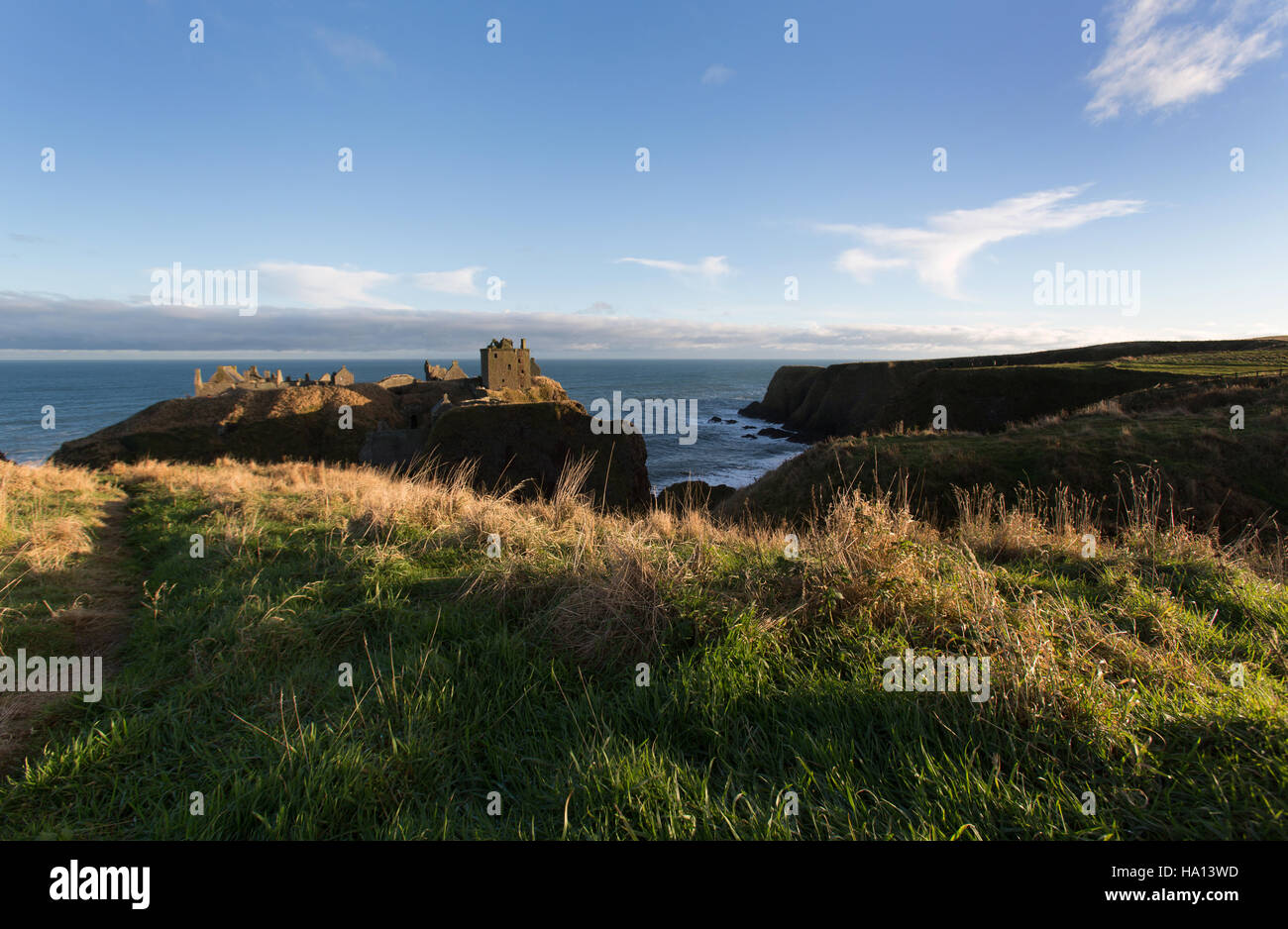 Town of Stonehaven, Scotland. Picturesque view of Dunnottar Castle on ...