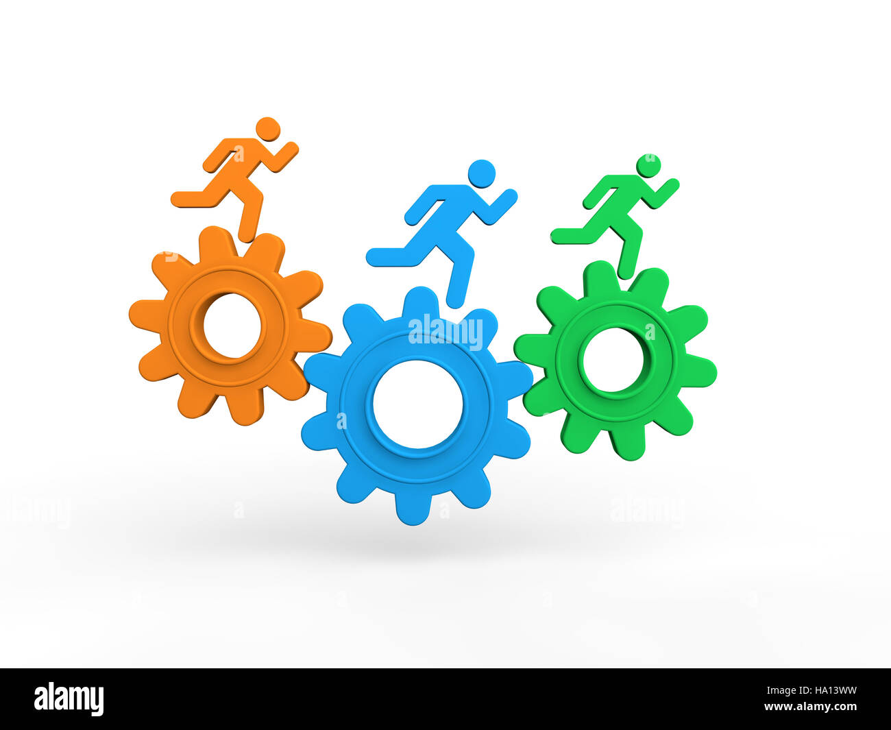 3d men running on gears Stock Photo - Alamy