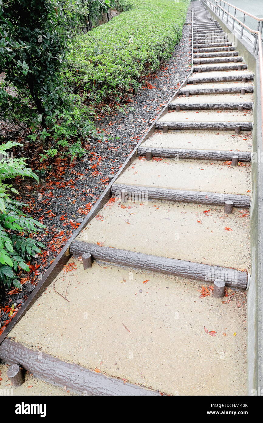 Long staircase-concrete steps simulating tree trunks along the N ...