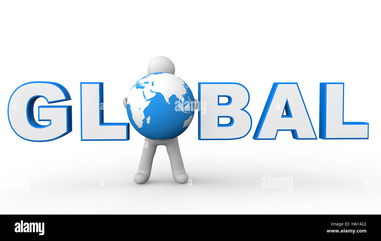 3d man with word global Stock Photo - Alamy