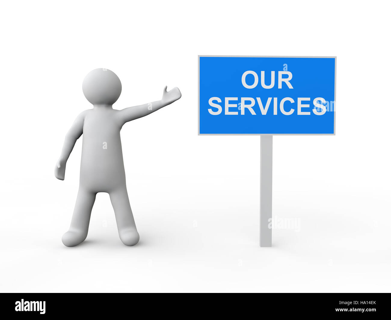 3d man with our services sign board Stock Photo - Alamy